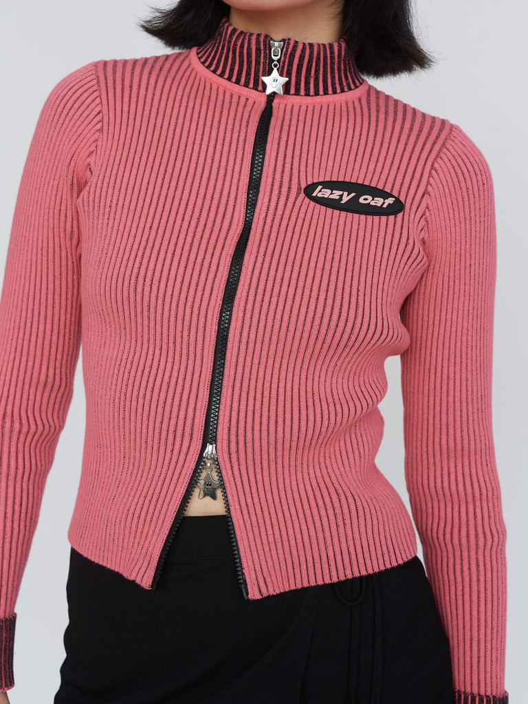 Bright Pink Double Zip Knit – Lazy Oaf