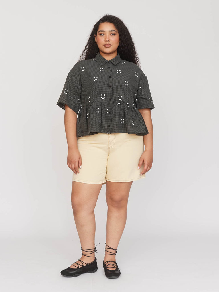 Happy Sad Check Button Up Smock Top – Lazy Oaf