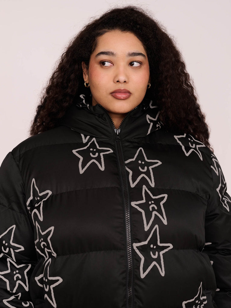 Happy Sad Star Longline Puffer – Lazy Oaf
