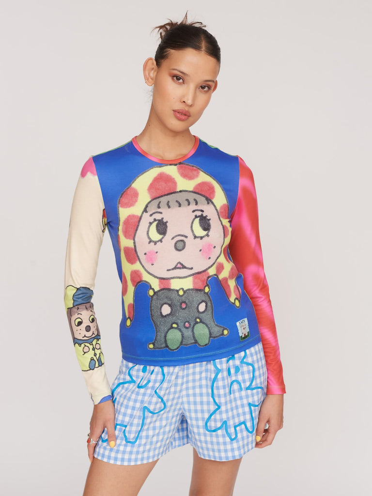 Print Mash Up Long Sleeve Fitted Top – Lazy Oaf
